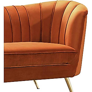 Meridian Furniture Margo Collection Modern | Contemporary Velvet Upholstered Loveseat with Deep Channel Tufting and Rich Gold Stainless Steel Legs, Cognac, 65" W x 30" D x 33" H