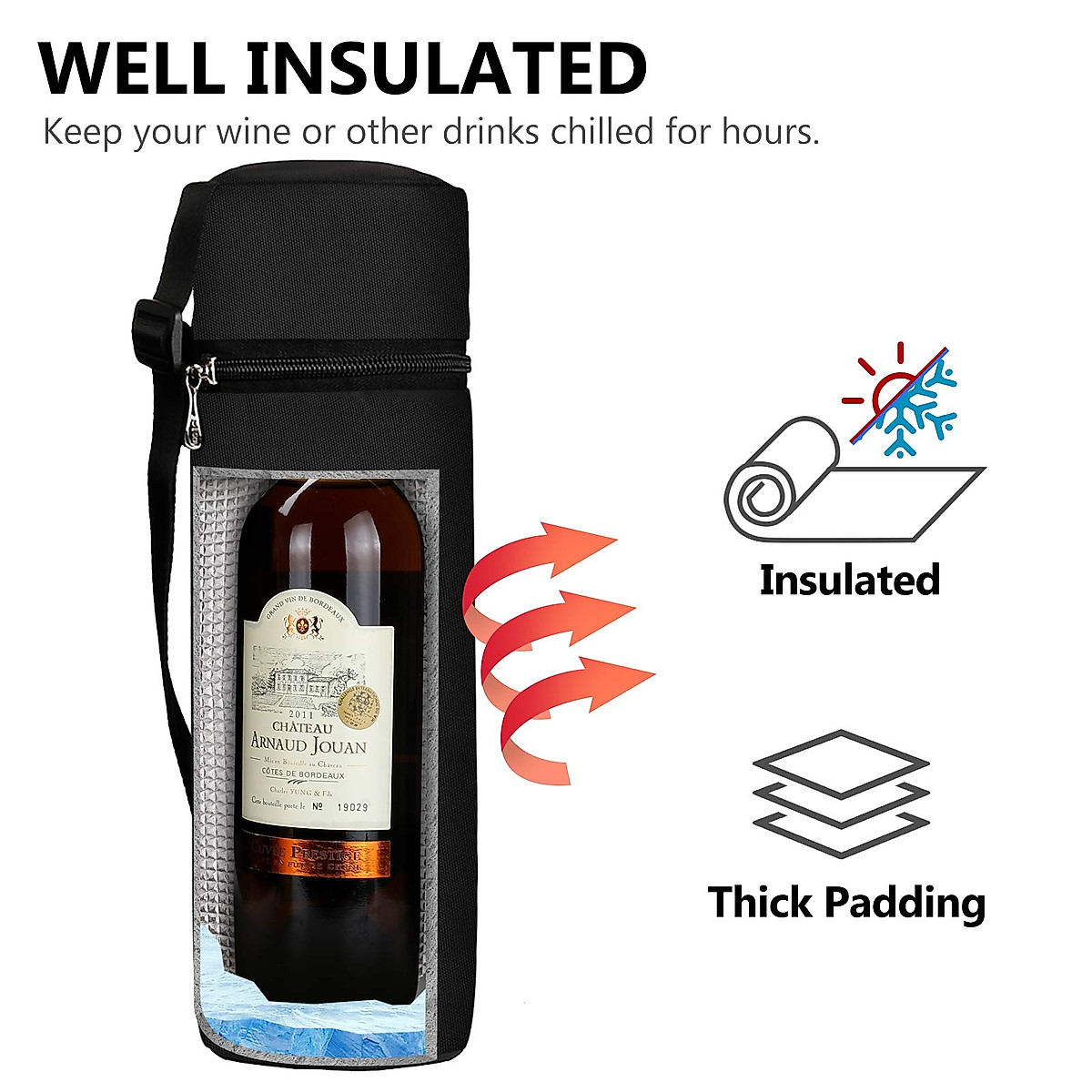 Aosbos Insulated Wine Bag Water Bottle Carrier Portable Wine Cooler Bag Padded Protection Tote Bag with Shoulder Strap for Travel Picnic Purse