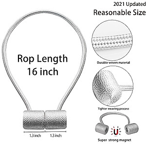 XDerlin 2 Pack Window Curtain Holdbacks Magnetic Curtain Tiebacks, Upgraded 16 Inch Home Office Decorative Twist Tie Backs for Blackout Sheer Window Treatment, Grey