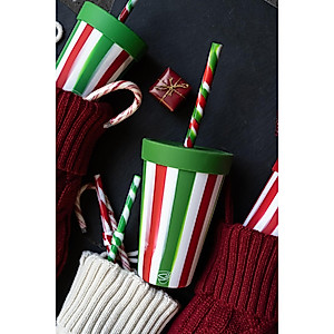 Silipint: Silicone 16 oz Straw Tumbler:4 Pk - Peppermint, Poinsettia, Classic Red & Green - Unbreakable, Holiday Gift, Sustainable