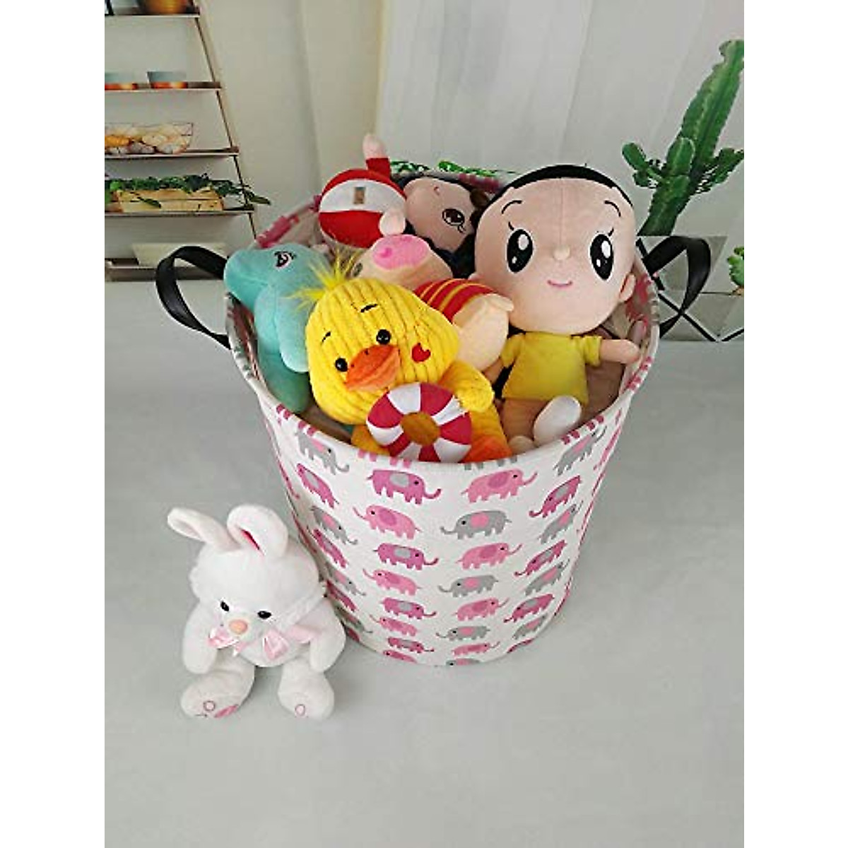 HUAYEE 19.7 Laundry Hamper Toys Box Storage Bins Canvas Waterproof Collapsible Clothes Organizer Basket with Handle Freestanding Large Cute Light Weight for Home Kids Baby Room(elephant)