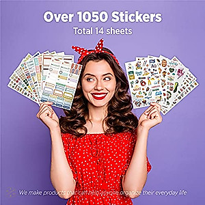 Oriday Daily Planner sticker pack 1,050+ Cute stickers (14 productivity sheets) -Bullet Journal Stickers & Seasonal, Holidays, Budget, Scrapbooking Supplies, Calendar, Payday, Agenda, Note Stickers