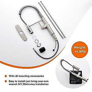 OWOFAN Pull Out Kitchen Faucet Low Lead Commercial Single Handle Pull Down Sprayer Spring Kitchen Sink Faucet Brushed Nickel Kitchen Faucets with Deck Plate 866055SN