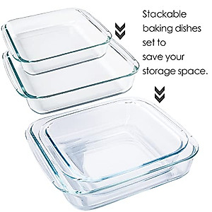 Glass Casserole Dish Set of 4, 8x8 Square Baking Dishes for Oven Cooking, Dishwasher Freezer Safe Borosilicate Glass Bakeware Set (1.9QT, 1.2QT)