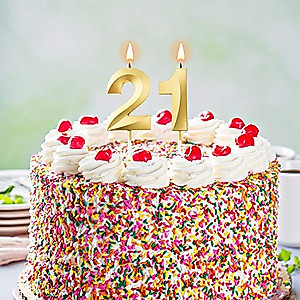 BBTO 21st Birthday Candles Cake Numeral Candles Happy Birthday Cake Topper Decoration for Birthday Party Wedding Anniversary Celebration Supplies (Gold)