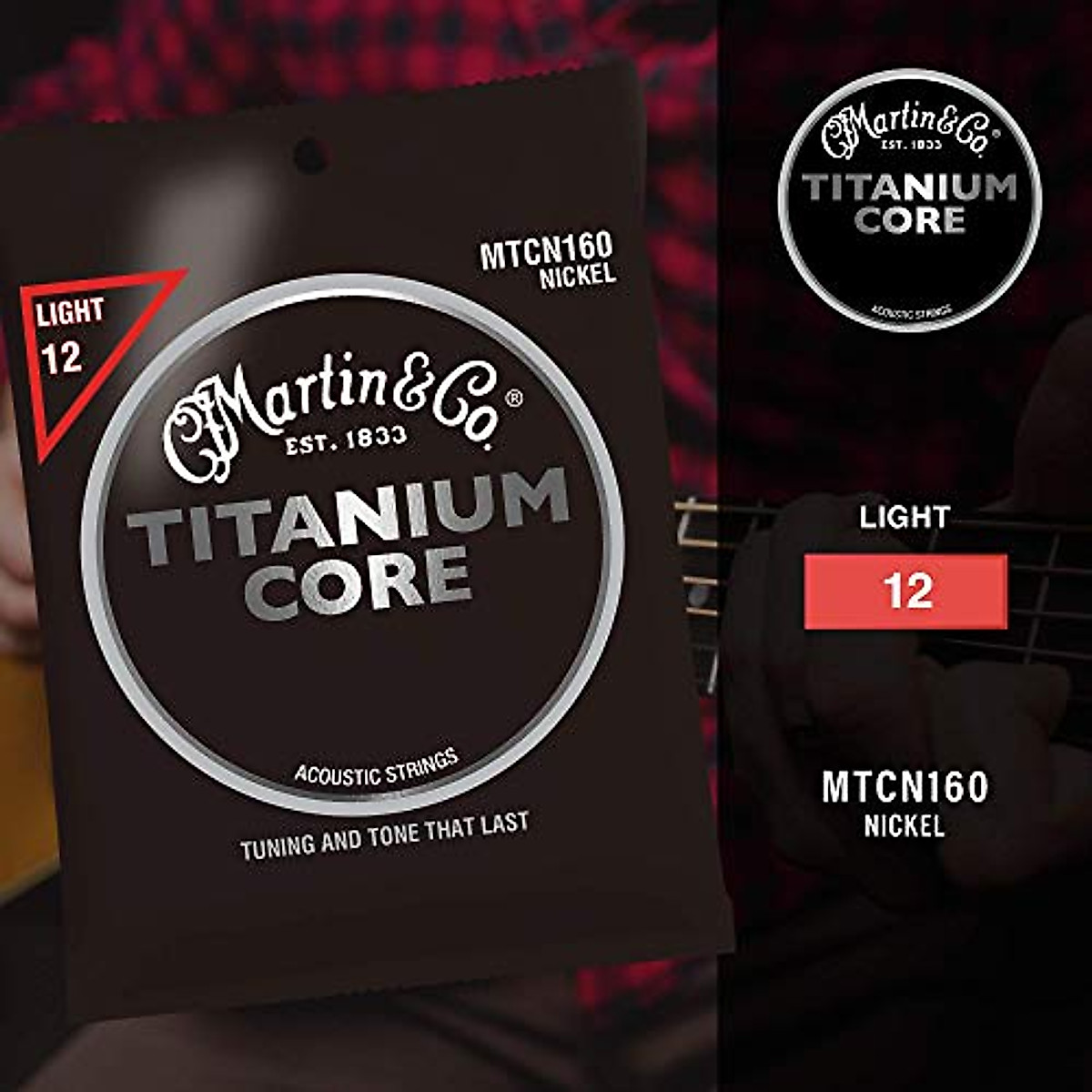 Martin Guitar Titanium Core Strings, Light-Tension Nickel Acoustic Guitar Strings