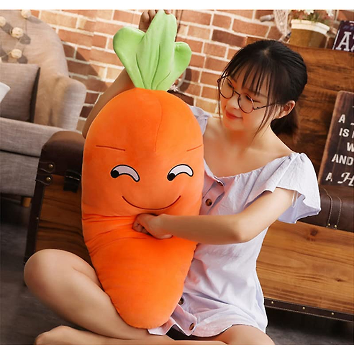 JOSON Orange Imitation Carrot Pillow, Children's Sleeping Pillow Doll, Plush Toy pad, Used for Bedroom, Sofa and Office Decoration （17.7inch）