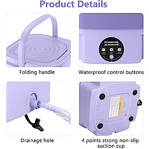 MacLehose Mini Portable Washing Machine, Mini Washer and Dryer Combo, 9L,Foldable,Mini Washer for Baby Clothes, Underwear or Socks,Small Clothes, Camping&Travel Laundry,Portable Washer Machine(purple)