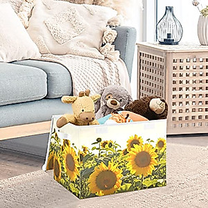 RunningBear Sunflower Field Large Storage Bins with Lid Collapsible Storage Bin Laundry Baskets Decorative Storage Box for Rooms Playroom Shelves