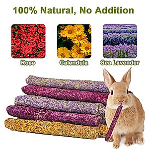 small pet 20PCS Bunny Chew Sticks, Mixed Natural Flowers Flavored Timothy Hay Sticks, Natural Snacks Teeth Grinding for Bunnies Chinchillas Hamsters Guinea Pigs and Other Small Pets Treats(Flowers)