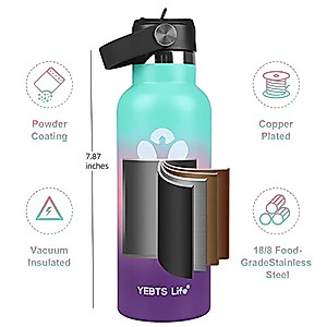 YEBTS LIFE Water Bottle,Vacuum Insulated Water Bottles with 2 Lids & 2 Straws,Stainless Steel Water Bottles Keep Hot and Cold,Leak Proof,Sports Water Bottle for Hiking Biking Sport (18oz, rainbow)