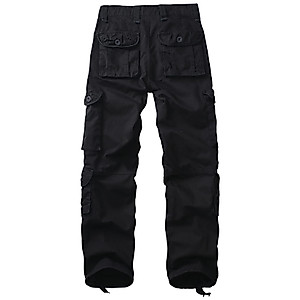 Roqiome Black Cargo Pants for Men Cotton Casual Military Army Combat Work Pant with 10 Pockets (30W)