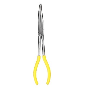 BQKKWIN 11 Inch Long Reach Long Nose Pliers | Designed for Mechanics, Technicians, and Contractors | Work with Delicate or Difficult-to-Reach Pieces | Milled-Jaws | Steel “45 Degree Bent Nose Plier
