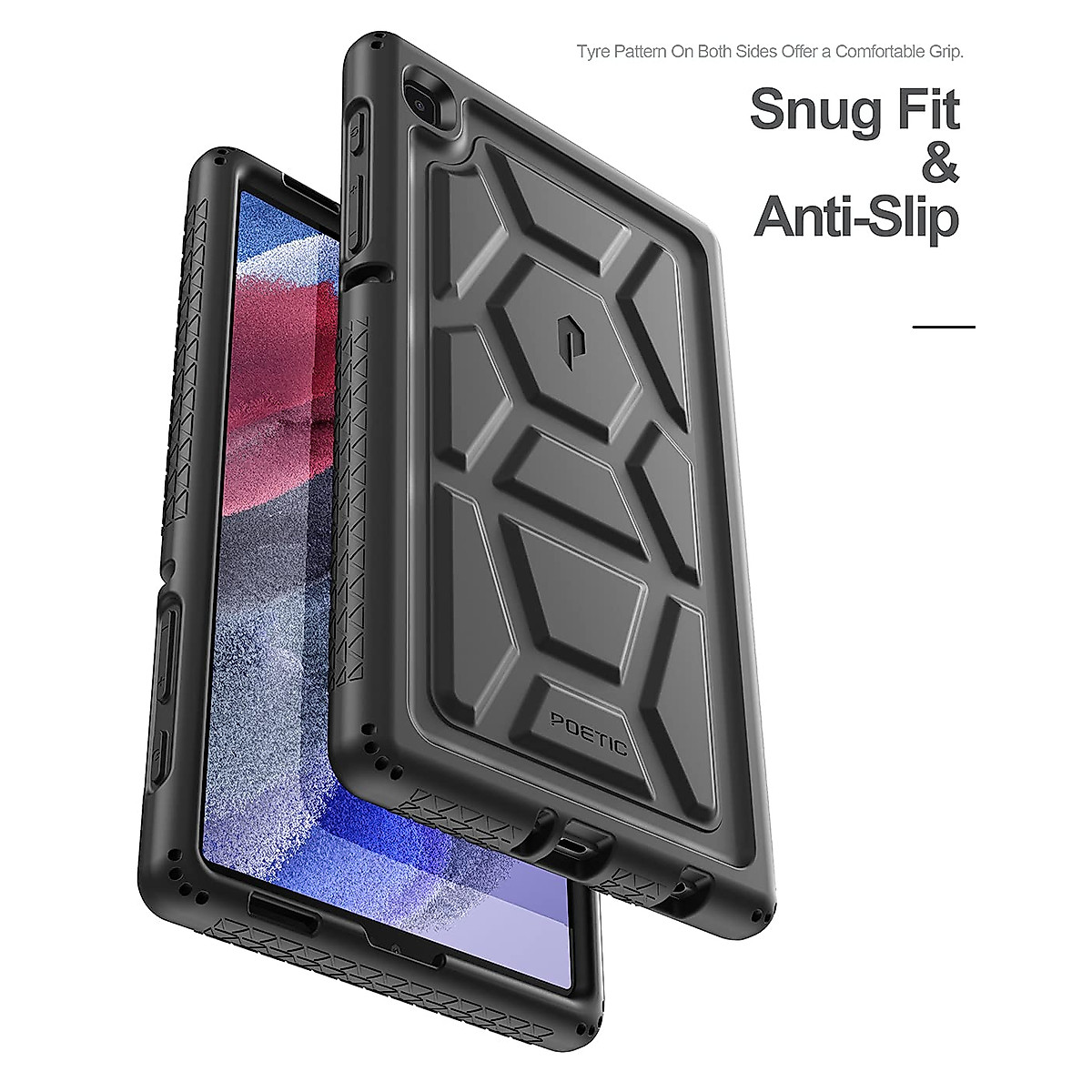 Poetic Turtleskin Heavy Duty Case Designed for Galaxy Tab A7 Lite 8.7 Inch (SM-T220/T225/T227), Rugged Shockproof Drop Protection Kids Friendly Protective Silicone Cover Case, Black