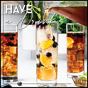 Vikko Highball Glasses with Weighted Base, 10.75 Ounce Drinking Glass, Set of 6 Collins Glasses for Juice, Water, Beverages and Cocktails