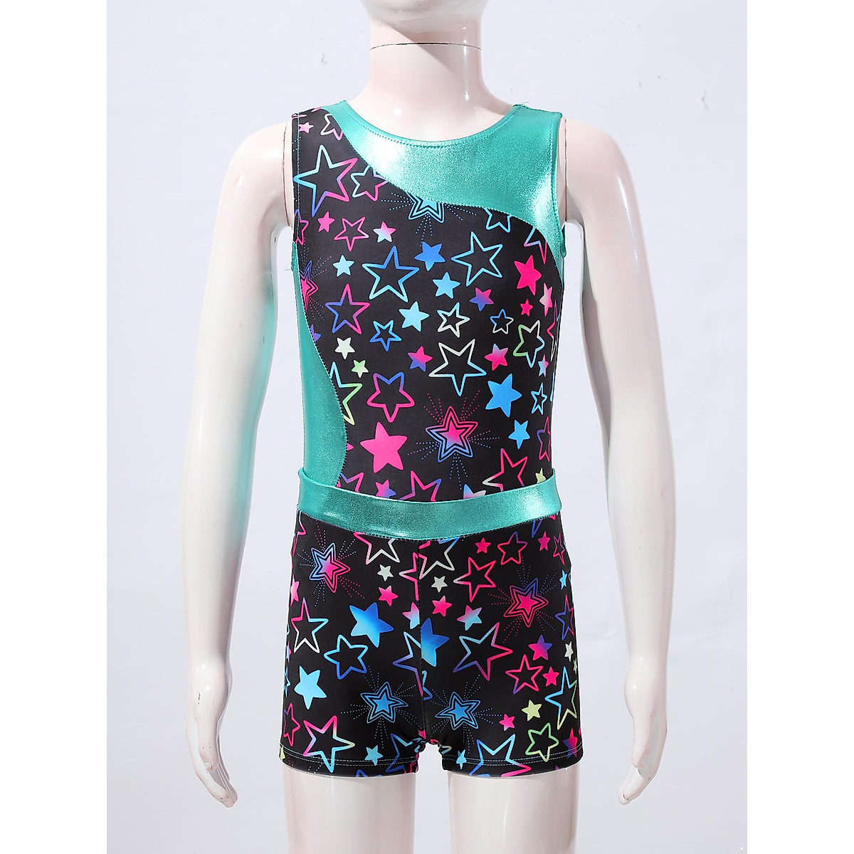 winying Kids Girls Two Piece Unitard Leotard Stretchy Fitness Bodysuit Gymnastic Dancewear Starry Black A 8 Years
