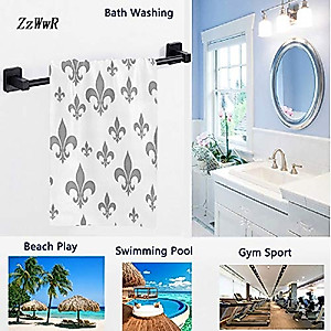 ZzWwR Chic Fleur De Lis Pattern Classic Retro European Royal Ornamental Soft Guest Large Home Decorative Hand Towels Multipurpose for Bathroom, Hotel, Gym and Spa (16 x 30 Inches,Grey White)