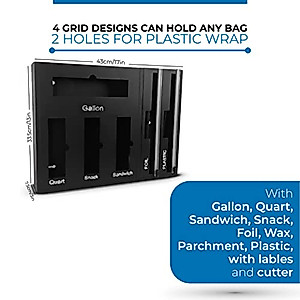 TWG Bamboo Ziplock Bag Organizer for Drawer, 6 in 1 Foil and Plastic Wrap Dispenser with Cutter, Compatible with Gallon, Quart, Sandwich and Snack Variety Size Bag