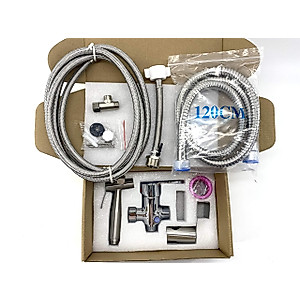Home TBS Bidet Hot and Cold Handheld Spray Jet Shattaf with 6 inches Extension 7/8 male7/8 Female and 12 inches Toilet Connector New Set Stainless Steel Douchette Mixing Valve Sprayer Muslim Shower