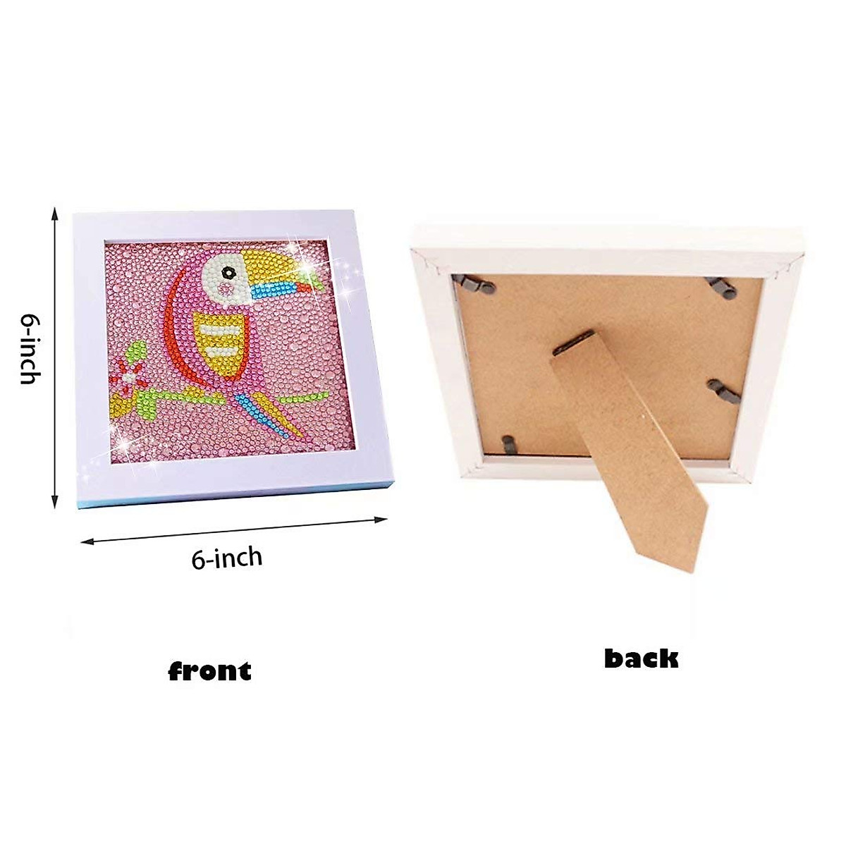 OLLULL Kids Diamond Painting Mosaic Sticker Art Kits with Wooden Frame Parrot