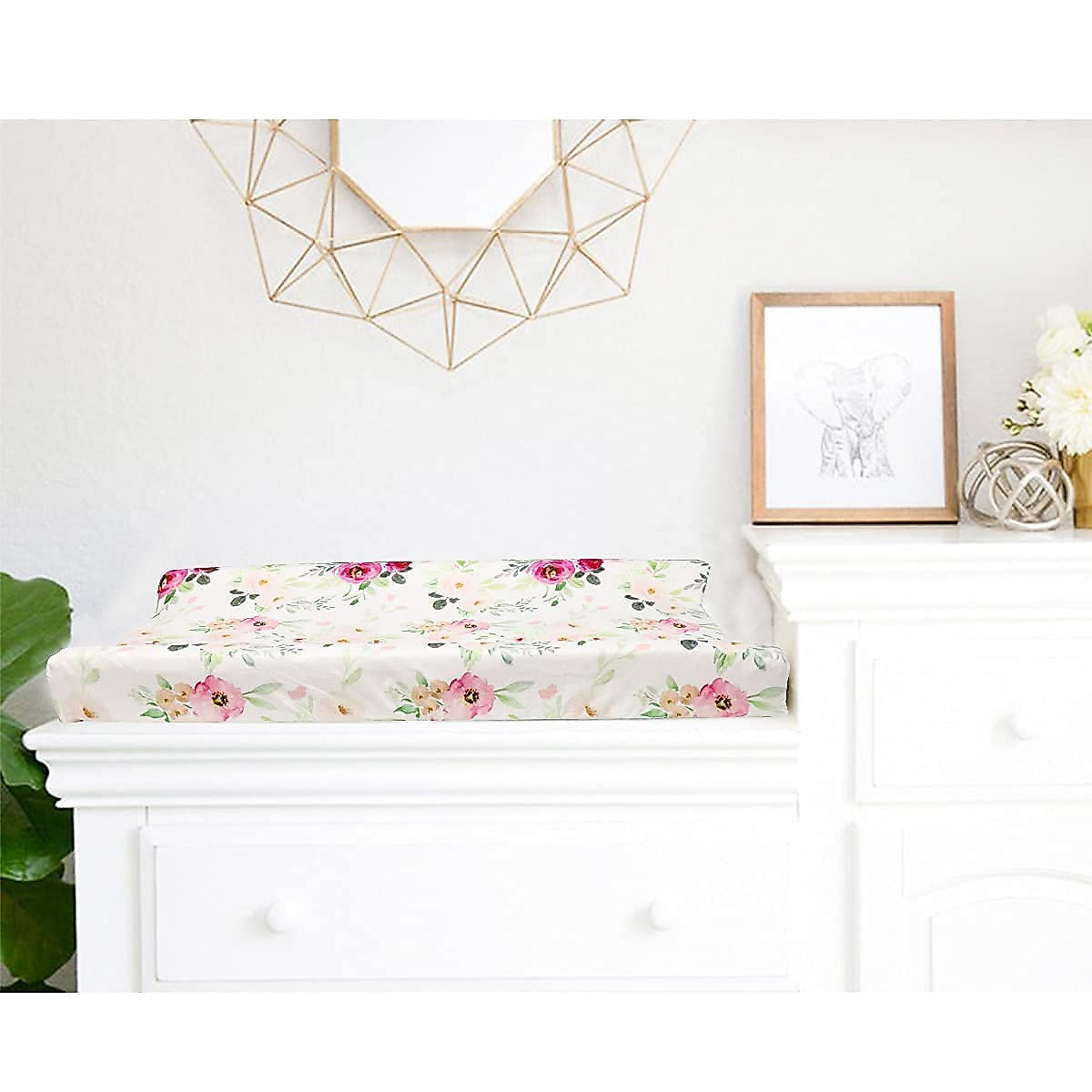 Girl Crib Sheet and Changing Pad Cover, Floral Nursery Bedding, Flower Sheets for Baby Toddler Mattress