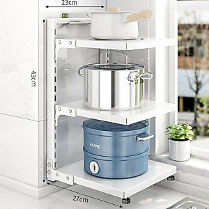AIYoo Pots and Pans Organizer - White Adjustable 3 Tier Pot Organizer Rack for Under Sink or Floating Shelf - Heavy Duty Kitchen Storage