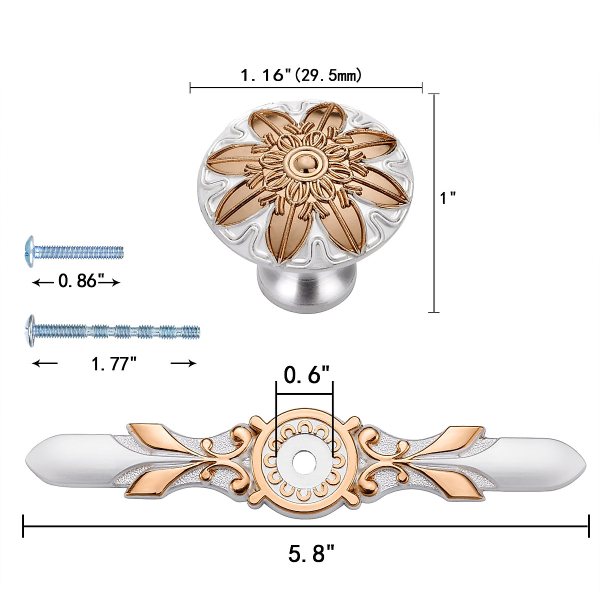 Aandxmok 10 Pack Round Ivory White Gold Knobs and Plates - 1.16” Knob & 5.8” Plate - Boho Cabinet Knobs for House Furnitures Decorative Flower Look, Metal Cabinet Desk Knobs