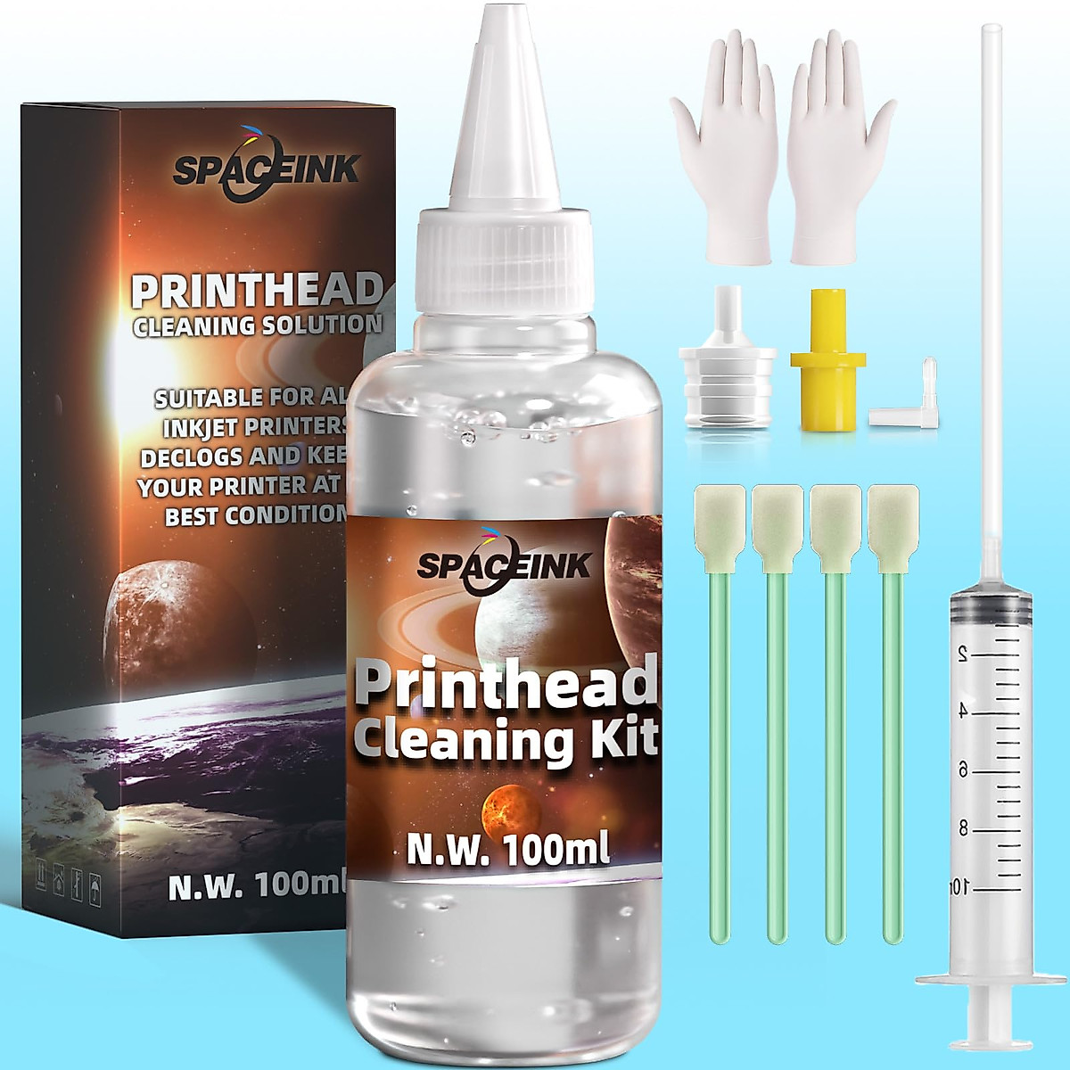 Spaceink Printhead Cleaning Kit for HP OfficeJet Pro 8600 8610 8620 6830 6700 8630 / Epson Ecotank ET-2760 ET-2720 WF-3640 / Canon MX922 MX920 Printer (100ml)