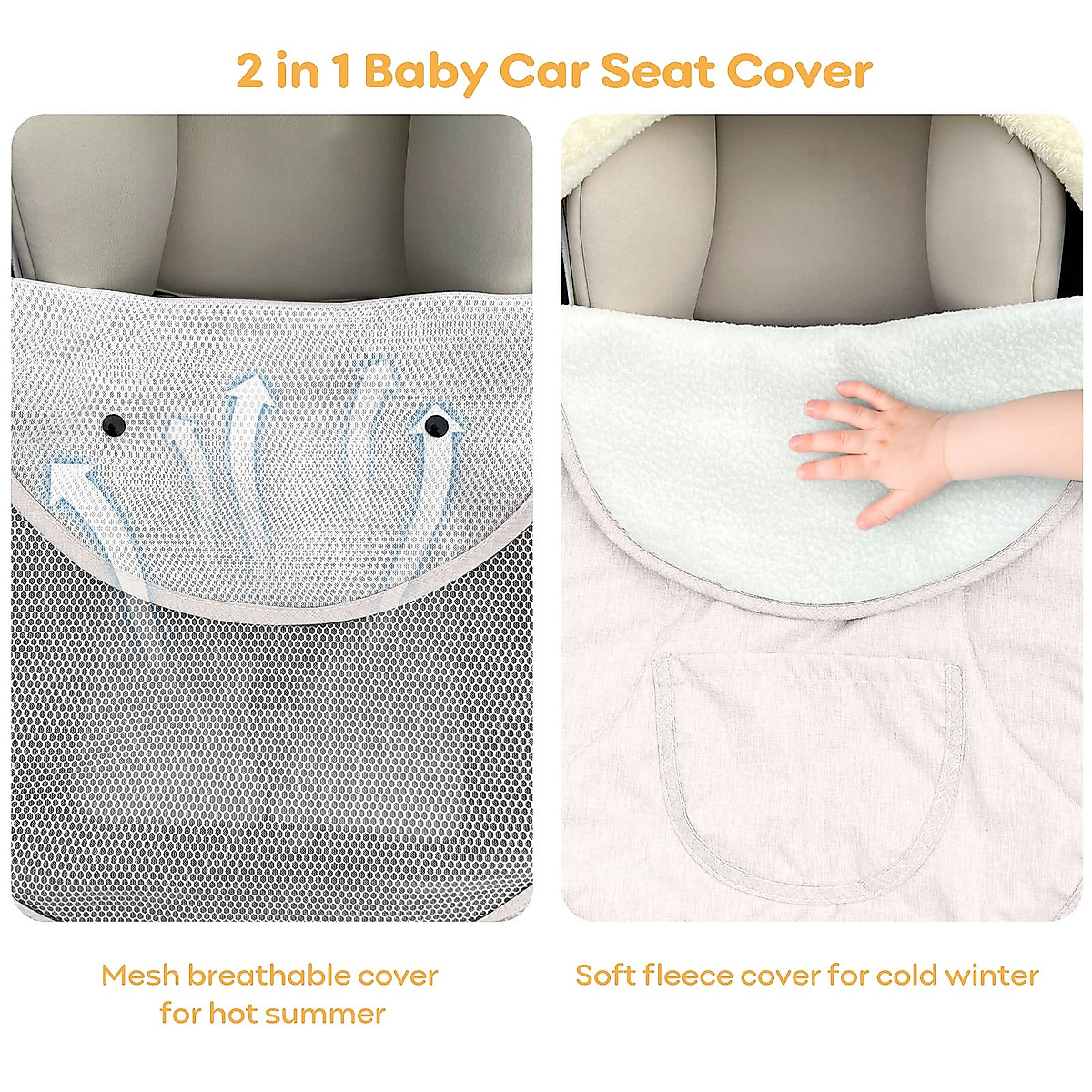 Baby Car Seat Cover,Winter Car Seat Cover for Babies Car Seat or Stroller,2 in 1Universal Infant Car Seat Cover for Boys & Girls-Keeps Baby Warm and Cozy,Zipped Baby Carseat Cover Fit for All Season