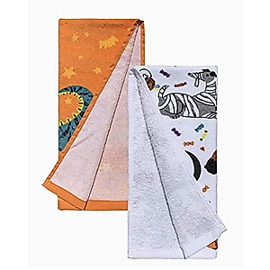 "Tricks for Treats" Halloween Puppy Dog Kitchen Towels, Set of 2