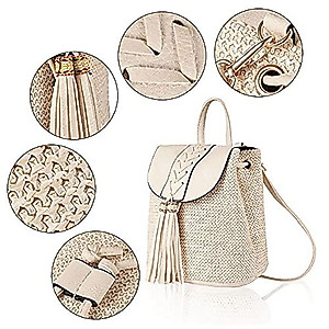 Fashion Women Girls Mini Travel Backpack Woven Straw Backpack Straw Crossbody Shoulder Bag (Large Size + Yellow)