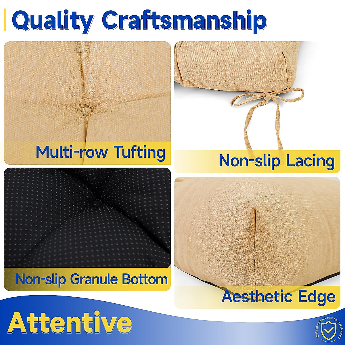 ROFIELTY Bench Cushion 30x14 Inch. Soft Outdoor Swing Cushion. with Non-Slip Bottom, Tufted Window Seat Cushion for Many Scenarios of Use. (30x14, Plush-Khaki)