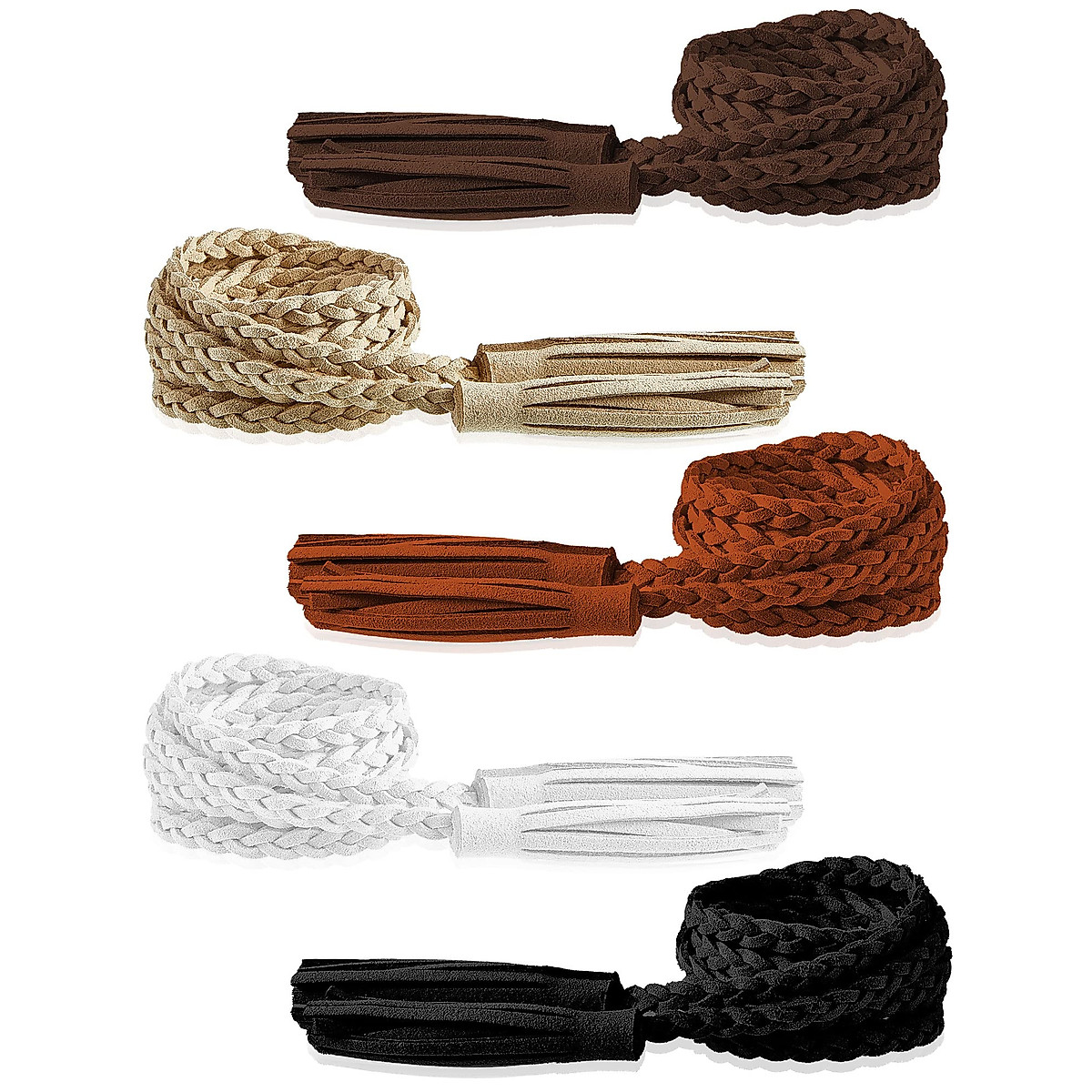 Geyoga 5 Pieces Rope Belt for Women Skinny Woven Boho Belt Braided Belt Stretch Thin Tassel Waist Belt Rope Chain Accessories for Skirt Dress, Christmas Party