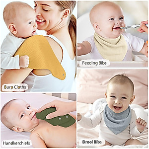 NLUS Muslin Baby Bibs for Teething and Drooling 100% Cotton Baby Bandana Drool Bibs for Baby Boys Girls, Solid Colors