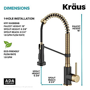 KRAUS Bolden Commercial Style 2-Function Single Handle Pull Down Kitchen Faucet in Brushed Brass/Matte Black, KPF-1610BBMB