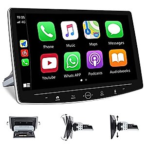 Hikity Android 11 Single Din Car Stereo 10.1" Angle Adjustable Touchscreen Car Radio, Wireless Apple Carplay Android Auto, Support GPS/WiFi/HiFi/Bluetooth Call Music/FM/SWC/Backup Camera