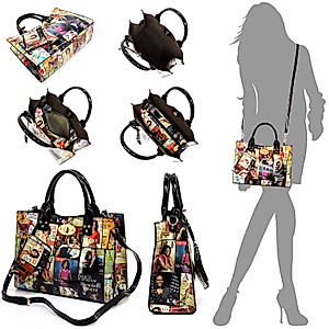 Glossy magazine cover collage crossbody bag purses Michelle Obama mini handbag 3pcs set (MULTI/RED)