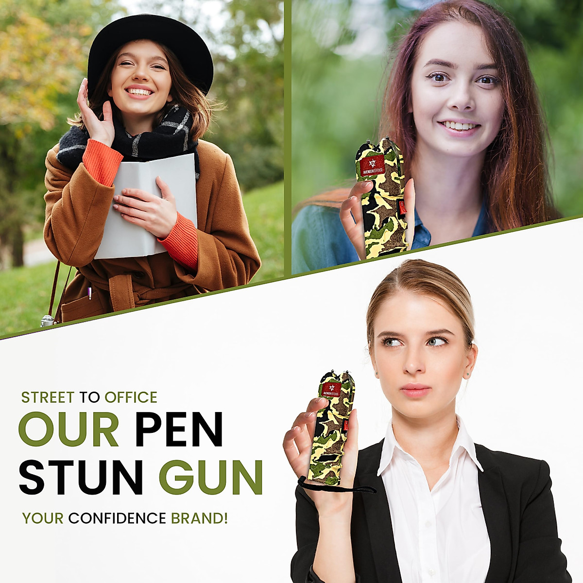 Avenger Defense Stun Gun for Self Defense - Protection Device for Women - Portable LED Flashlight (Chartreuse Green, Plastic)