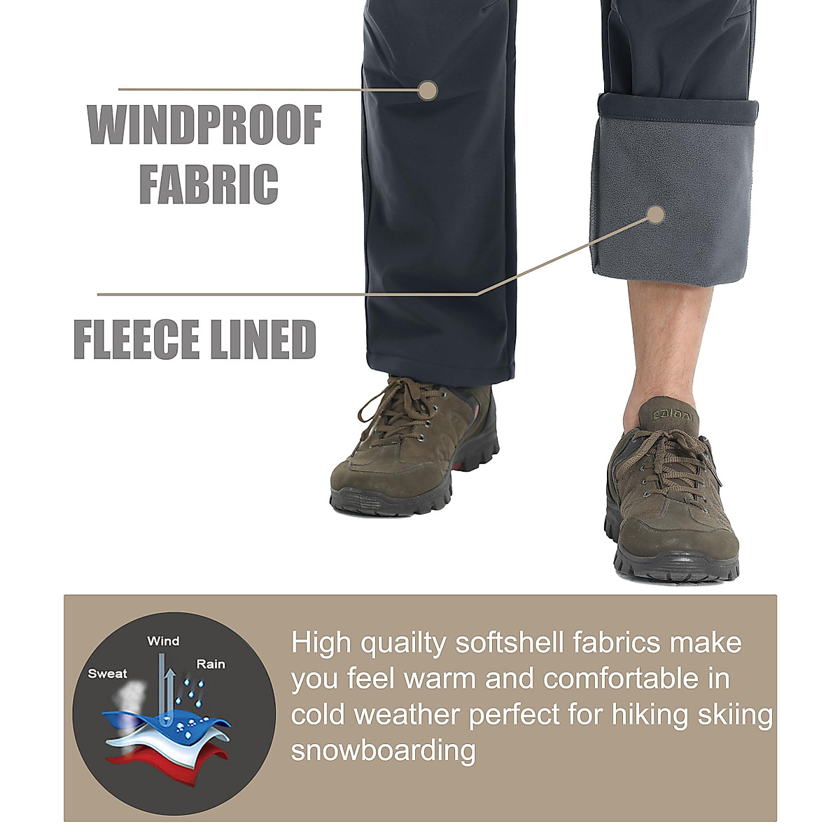 MAGCOMSEN Insulated Pants for Men Fleece Lined Waterproof Hiking Mountain Pants Winter Golf Pants for Men Black Hiking Pants Black 32