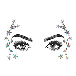 SHINEYES 6 Pcs Music Festival Face Jewels, Rhinestone Rave Face Gems Glitter,Crystal Birthday Party Festival Face Sticker, Eyes Face Body Temporary Tattoos for Festival Party