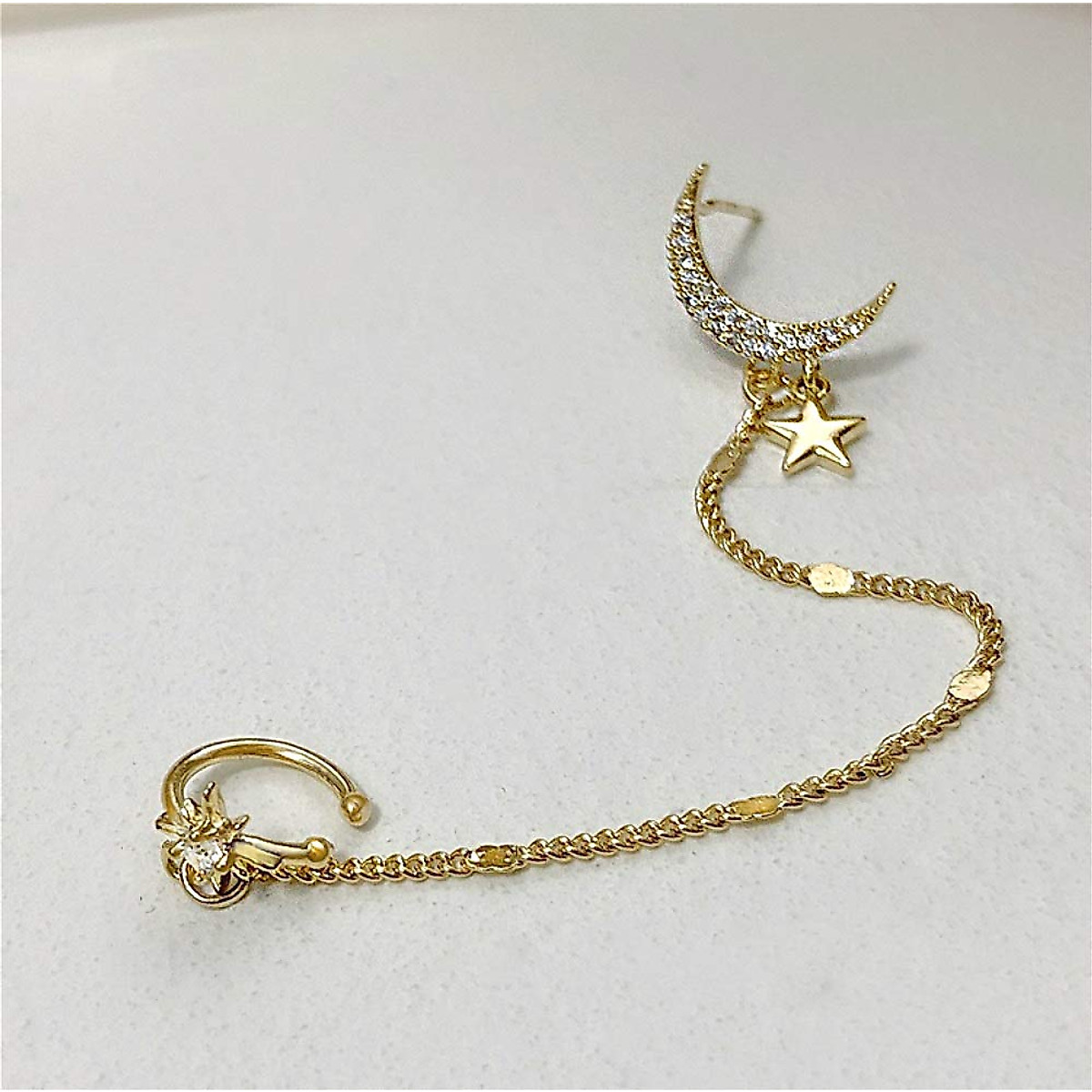 Sither Women Earring with Cuff Chain for Girls Ear Clips Ear Wraps Cuff Earrings Dangle Earrings Helix Cartilage Clip On Christmas Jewelry Gift for Her(1 Piece)