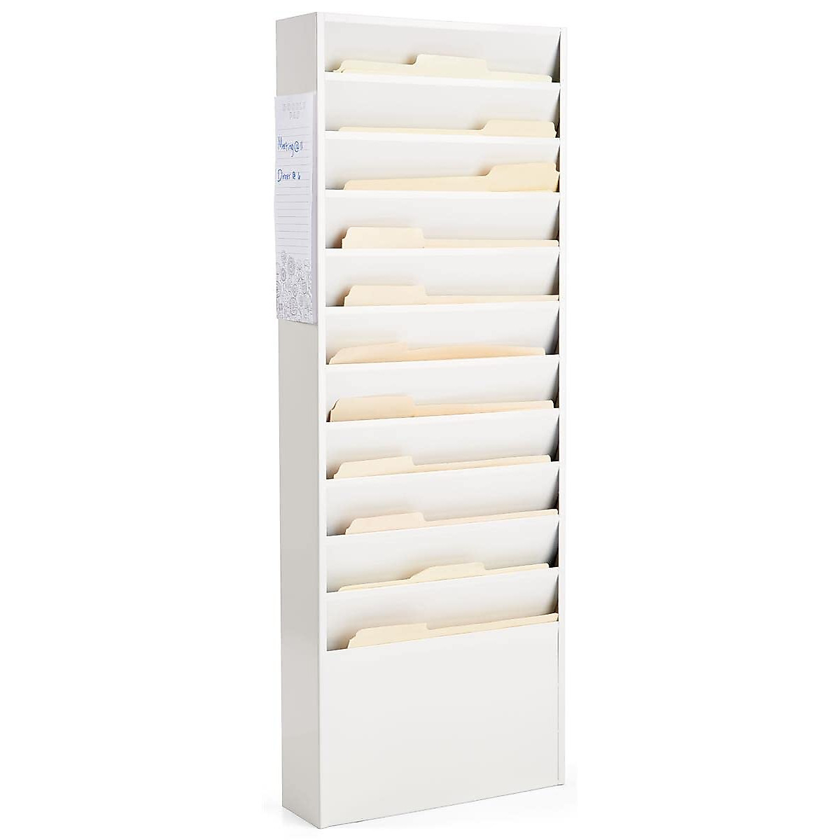 Displays2go File Holder Wall Mount, 11 Tiers, Letter Size, Magnet Receptive Steel - White (JMFF11WHT)