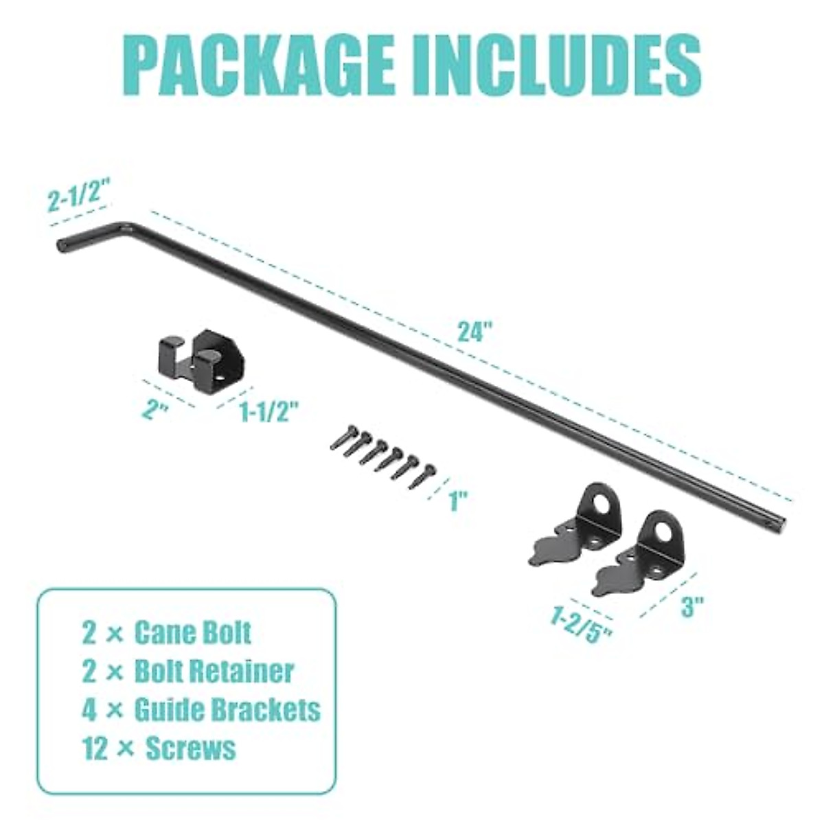 24 Inch Heavy Duty Cane Bolt Gate Drop Rod Gate Hardware,Solid Steel Gate Ground,Wooden Fence Latch for Gates, Metal Gates Doors Stopper for Gate Ground,Black Finish