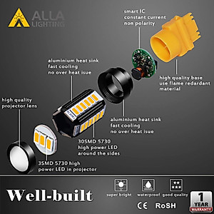 Alla Lighting 2800lm 3156 3157 LED Turn Signal Lights Bulbs, Amber Yellow T25 4157 5702 3457 AK 3757 NAK Blinker Lamps Replacement Xtreme Super Bright 12V 5730 33-SMD