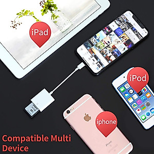 Lightning to SD Card Camera Reader for iPhone iPad,(Apple MFi Certified) SD Card Reader for iPhone,Trail Camera Viewer SD Memory Card Reader Adapter for iPhone 14/13/12/11/XS/XR/X/8/7/iPad,Plug & Play