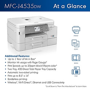 Brother MFC-J4535DW INKvestment-Tank All-in-One Color Inkjet Printer with NFC, Duplex and Wireless Printing Plus Up to 1-Year of Ink in-Box