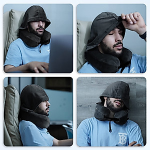 Cuddool Hoodie Travel Neck Pillow - Memory Foam Neck Pillow Head Chin Support Airplane, Car, Office & Home Sleep Rest Traveling Pillow(Black,M)