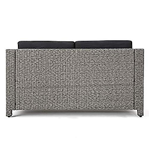 Christopher Knight Home Puerta Outdoor Wicker Loveseat with Cushions, Grey / Mixed Black Cushions