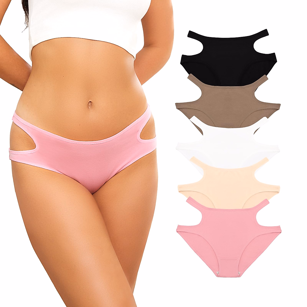 Starmiss Cotton Underwear for Women Sexy Bikini Panties Low Rise Hipster Breathable Soft Bikini Underwear, 5 Pack, S-XL (mix2,M)