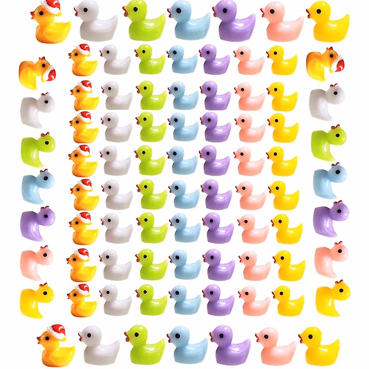 HYG 84 Pieces Mini Resin Duck 7 Colors,These Little Ducks can be Used in Miniature Gardens, They are Best Gifts for Christmas, Birthday Party, Halloween